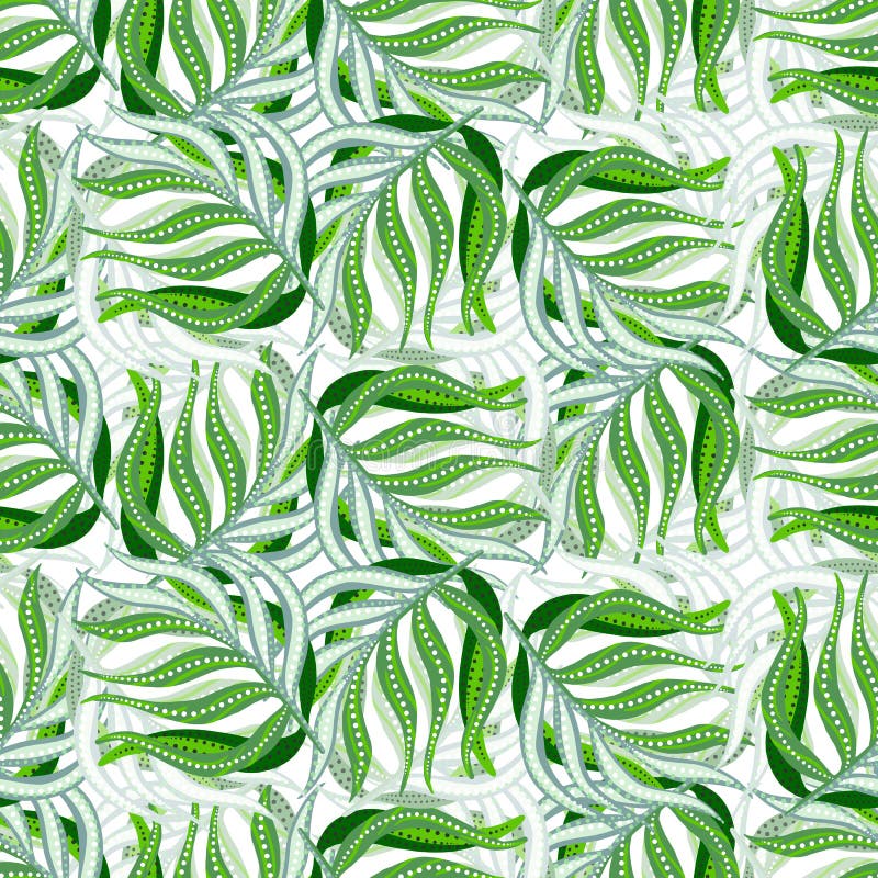 Greenery Seamless Pattern With Green Leaves Palm Ornament. Isolated ...