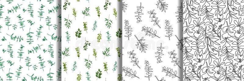Greenery Seamless Patterns Set for Textile Prints, Wallpapers, Wrapping ...