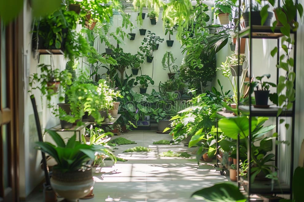 Greenery Setup Captured in Back View Enhancing Spatial Depth Stock ...