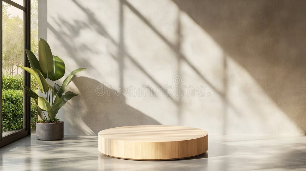 Greenery-themed Circular Wooden Display Stage Stock Image - Image of ...