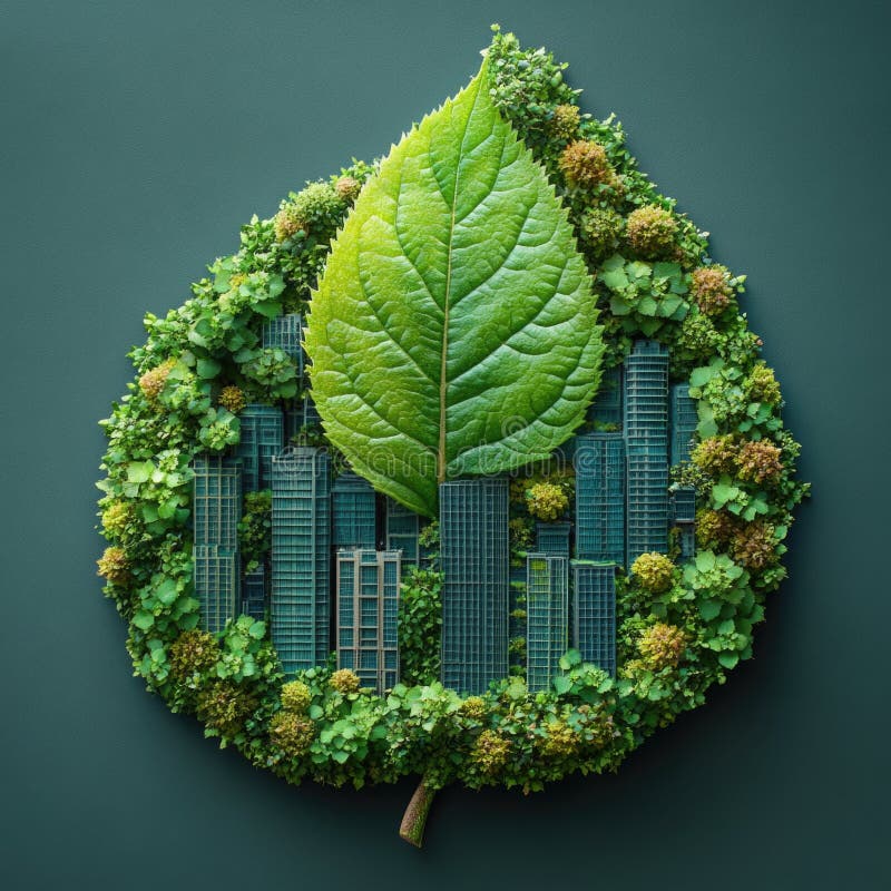 Greenery on Urban Rooftop, Lone Leaf on Building, Surrounded by Plants ...