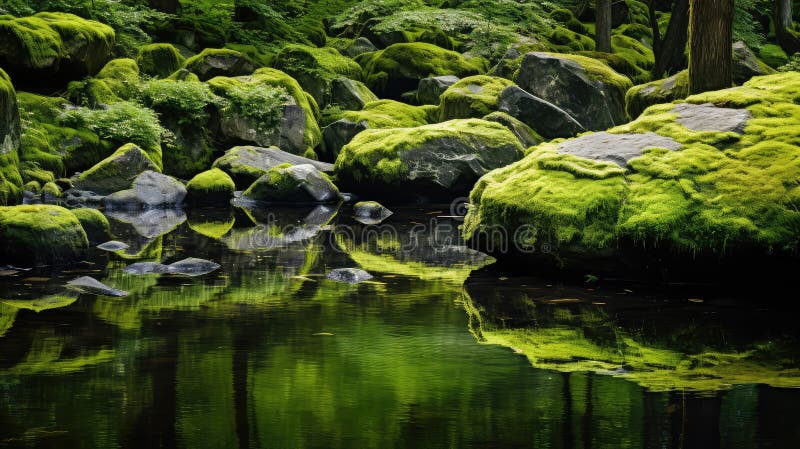 Greenery water rocks stock image. Image of balance, greenery - 372373905