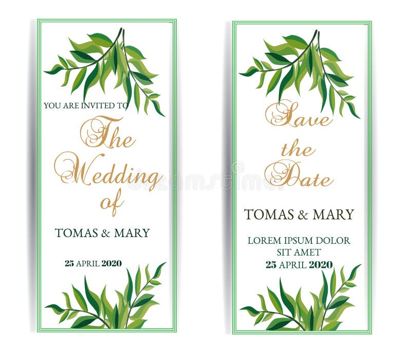 Greenery Wedding Invitation Template Set Stock Vector Illustration Of