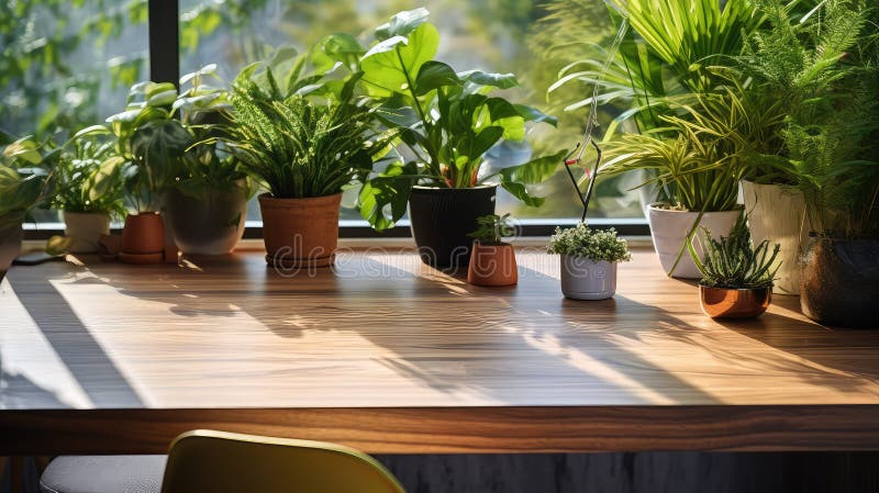Table Plant on Wooden Board, Backdrop and Borde Stock Illustration ...
