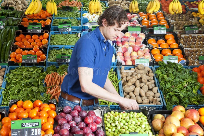 Greengrocer at work stock photo. Image of caucasian, creates - 13717804