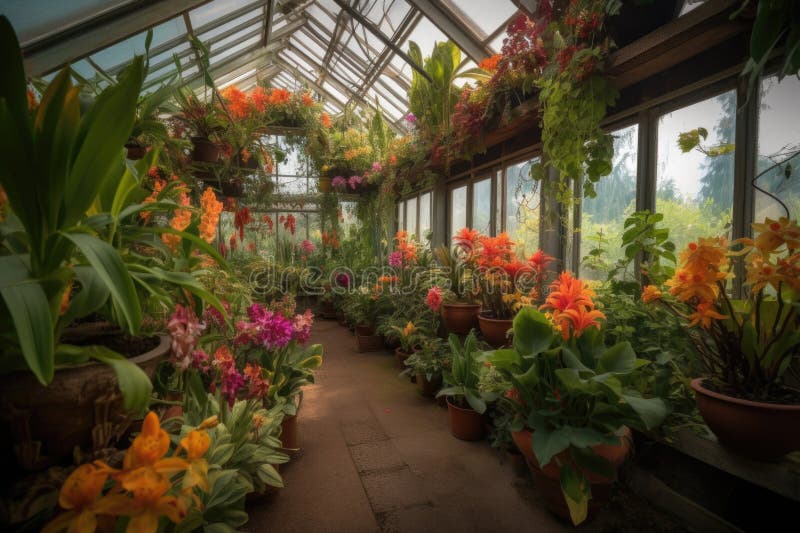 Greenhouse Filled with Colorful, Exotic Plants Stock Photo - Image of ...