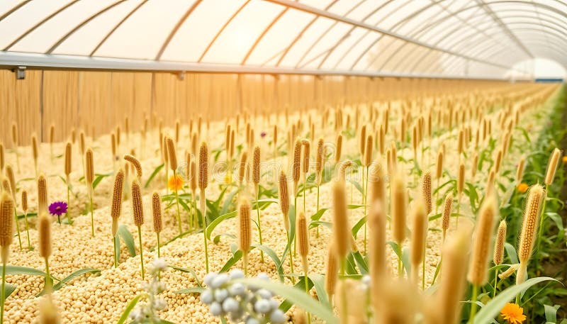Greenhouse Interior with Corn Plants, Showcasing Agriculture and Indoor ...