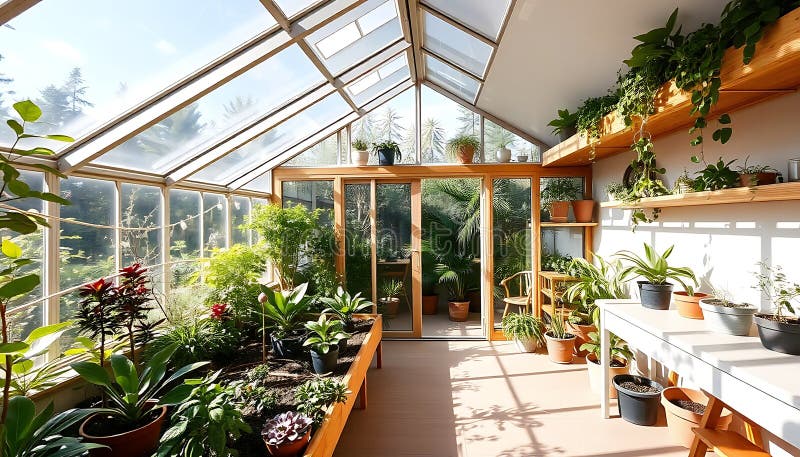 Greenhouse Interior Plants, Garden Structure and Greenery Generative AI ...
