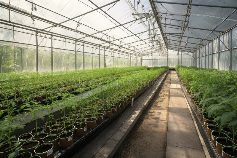 Greenhouse, with Rows of Genetically Modified Plants Growing Stock ...