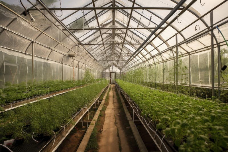 Greenhouse, with Rows of Genetically Modified Plants Growing Stock ...