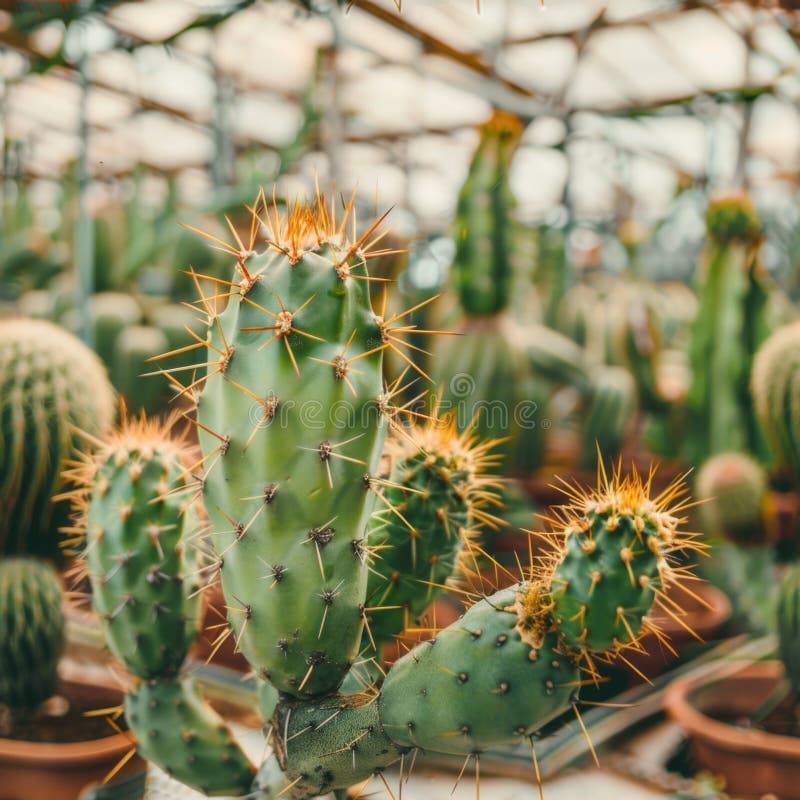 Greenhouse with Various Cactus Plants. Suitable for Botanical Designs ...