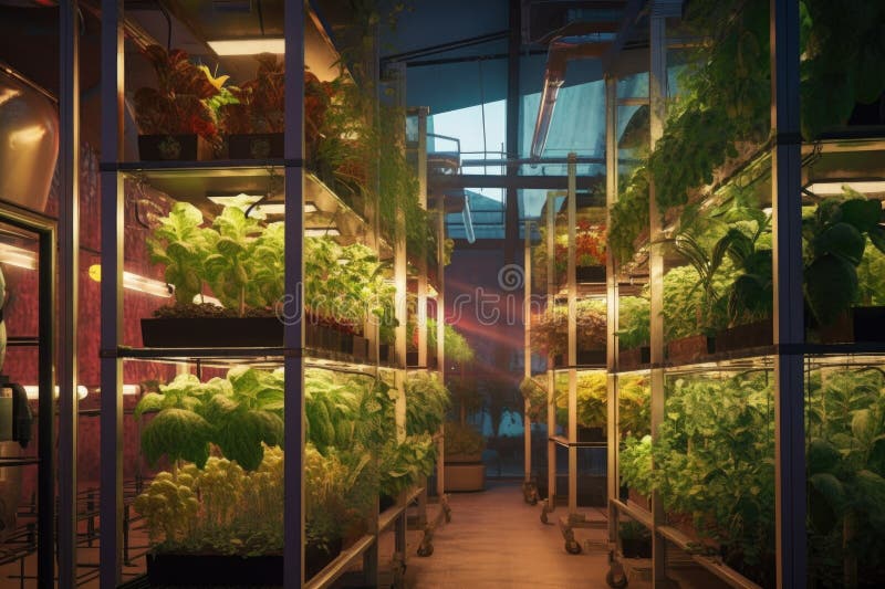 Vertical Farming: Stacked Shelves of Herbs in a Warehouse Stock Photo ...