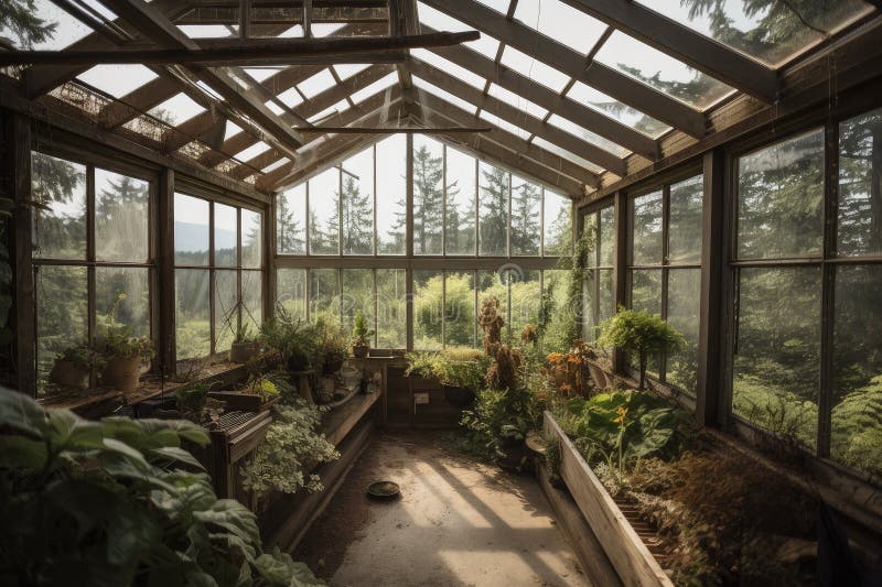 A Greenhouse with a View of a Lush, Green Forest Stock Image - Image of ...
