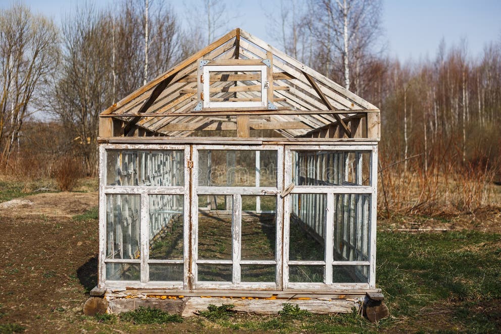 Greenhouse from the Windows in the Garden in Early Spring Stock Photo ...