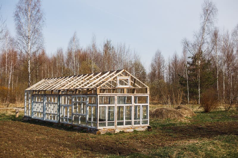 Greenhouse from the Windows in the Garden in Early Spring Stock Photo ...