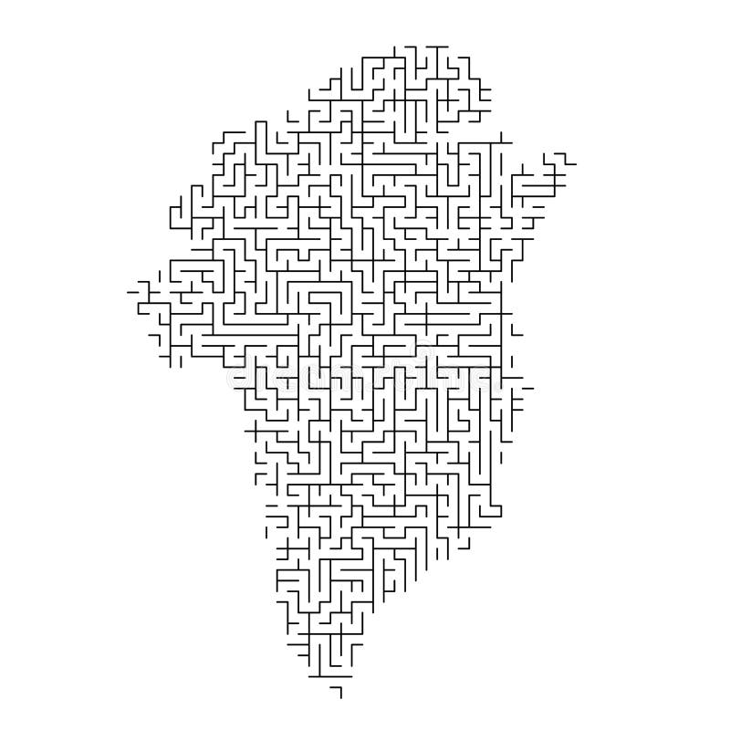 Greenland Map from Black Pattern of the Maze Grid. Vector Illustration ...