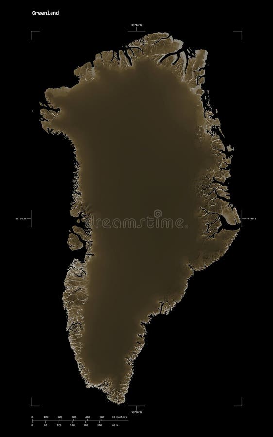 Greenland Shape on Black. Sepia Stock Illustration - Illustration of ...