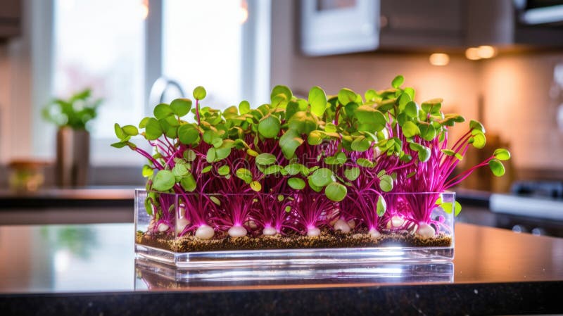 Greens Radish Grow in Hydroponics, Modern Technology. Illumination ...