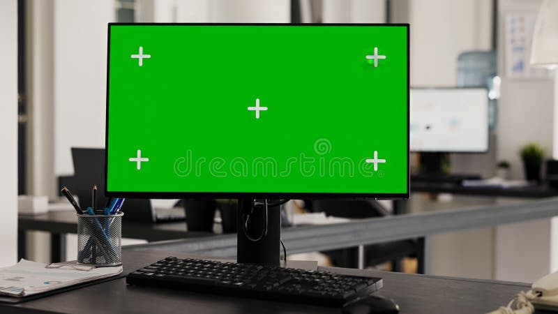 Greenscreen on Office Workstation Stock Image - Image of working ...