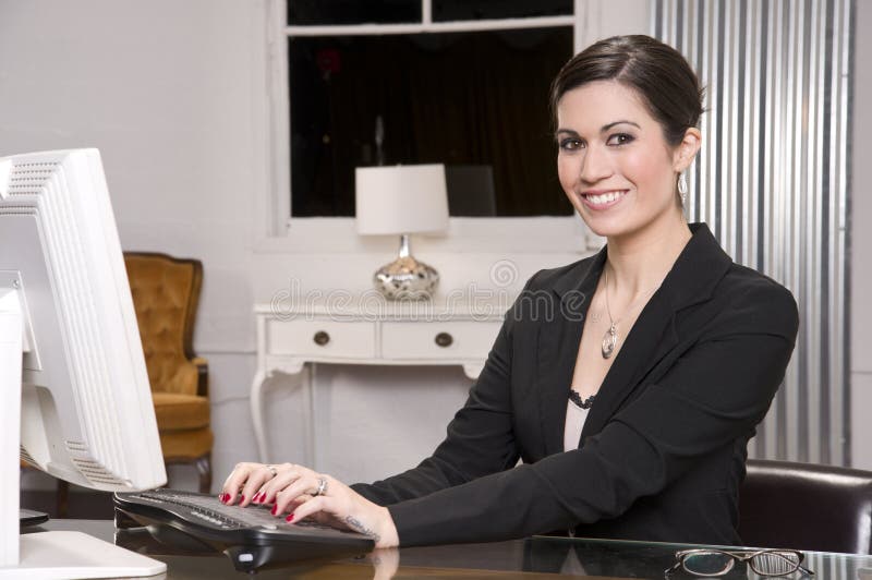 Female Desk Greeter In The Office Workplace Stock Photo - Image of ...