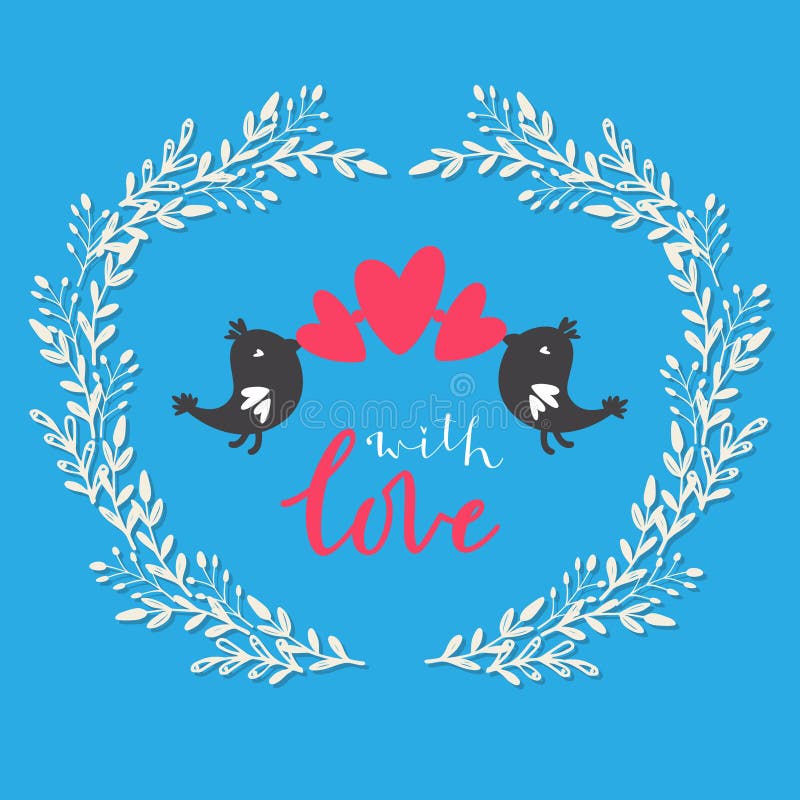 Greeting Card with Birds, Hearts and with Love Message 1, Vector. Stock ...