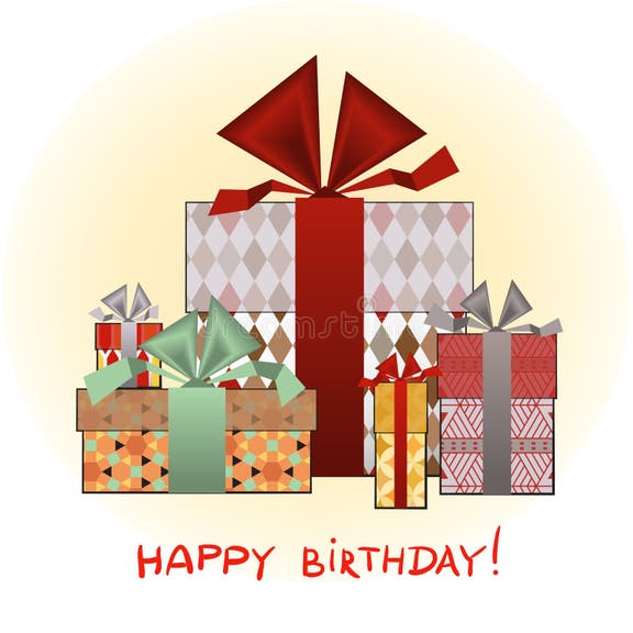 Greeting Card with Birthday Present Boxes Stock Vector - Illustration ...