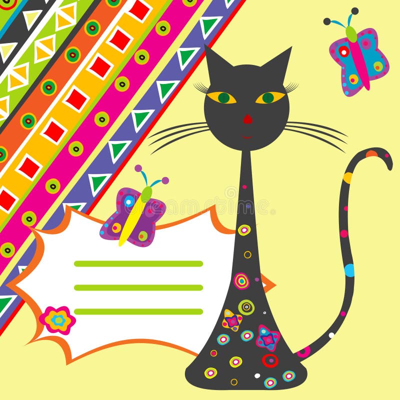 Greeting Card with Cartoon Cat Stock Vector - Illustration of ...