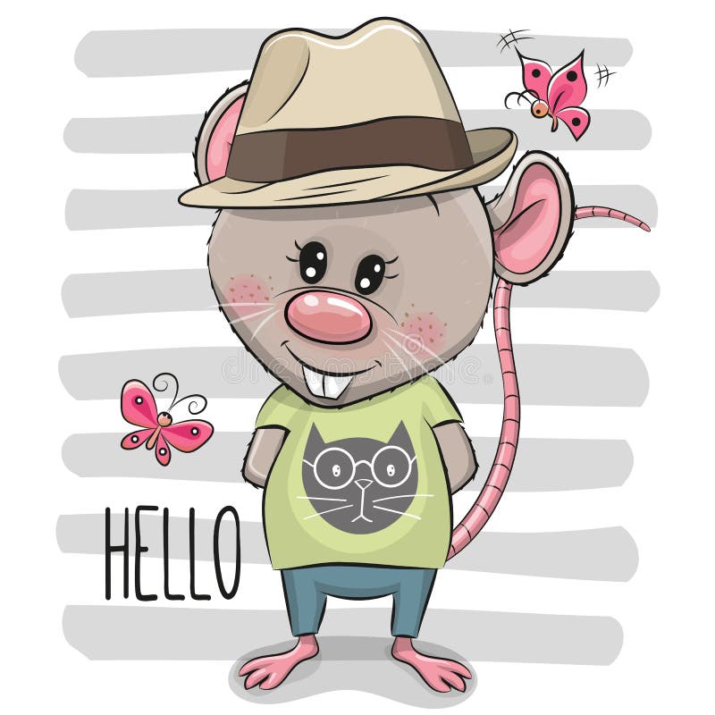 Greeting Card Cartoon Rat Boy with Hat Stock Vector - Illustration of ...