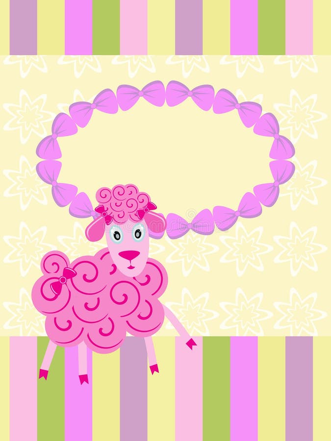 Greeting Card with Cartoon Sheep Stock Vector - Illustration of green ...