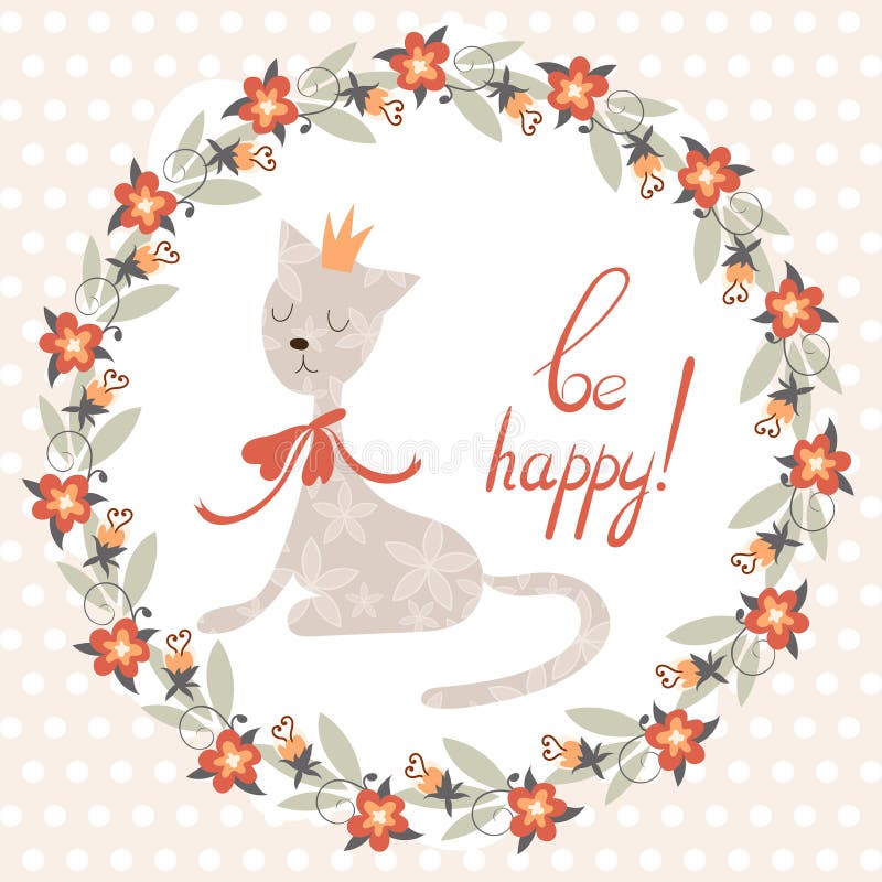 Greeting card with cat. stock vector. Illustration of card - 53601674