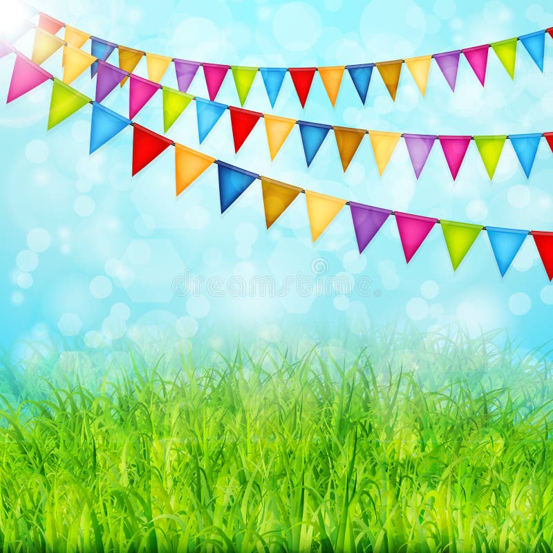 Greeting Card with Colorful Flags and Green Grass Stock Vector ...