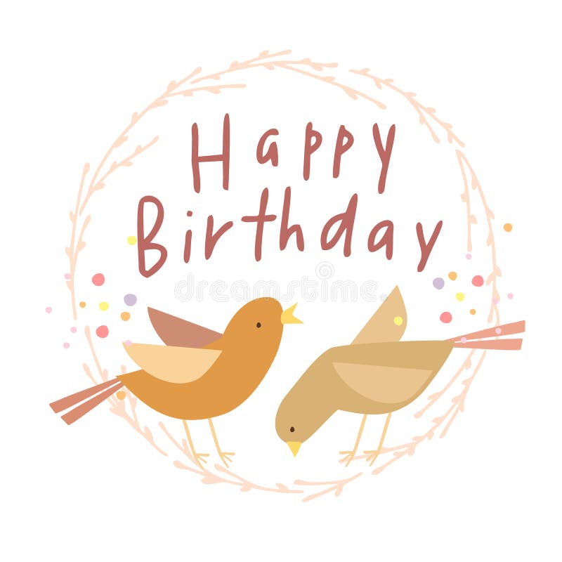Greeting Card Cute Birds Happy Birthday Stock Vector - Illustration of ...