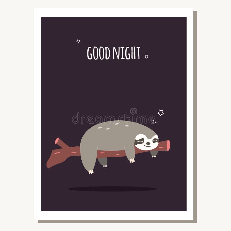 Greeting Card with Cute Lazy Sloth and Text Message Stock Vector ...