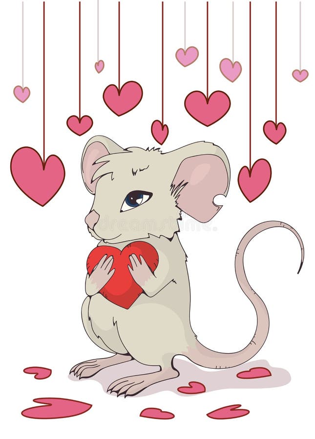 Greeting Card . Cute Mouse Giving Love and Heart. Stock Vector ...