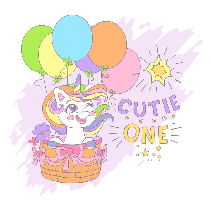 Greeting Card with Cute Unicorn on Air Balloons Vector Stock Vector ... Greeting Card with Cute Unicorn on Air Balloons Vector Stock Vector ...