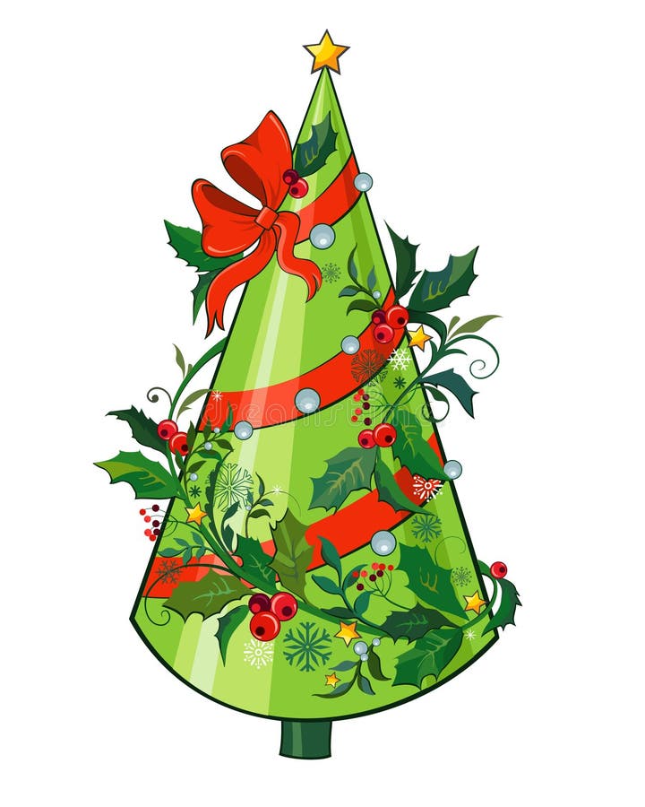 Greeting Card with a Decorated Christmas Tree Stock Vector ...