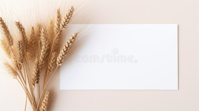 Greeting Card and Dry Wheat on Grey Background and a Blank Card Stock ...