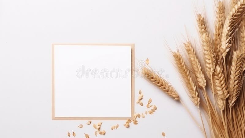Greeting Card and Dry Wheat on Grey Background and a Blank Card Stock ...