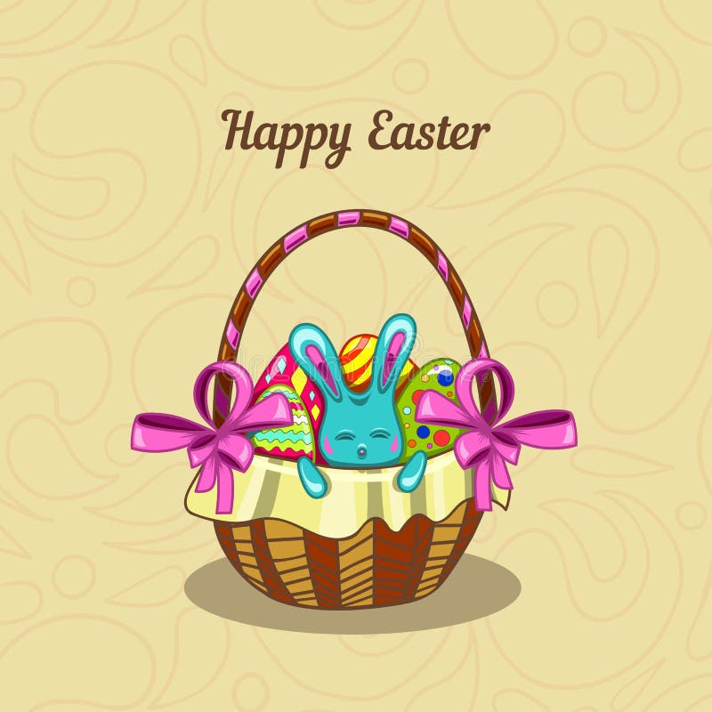Greeting Card with Easter Bunny in a Basket Stock Illustration ...