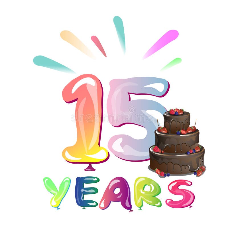Greeting Card for Fifteen Years Stock Vector - Illustration of colorful ...