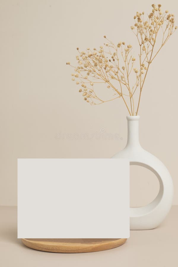 Greeting Card Front View and Dry Flower in Vase Ceramic on Table Stock ...