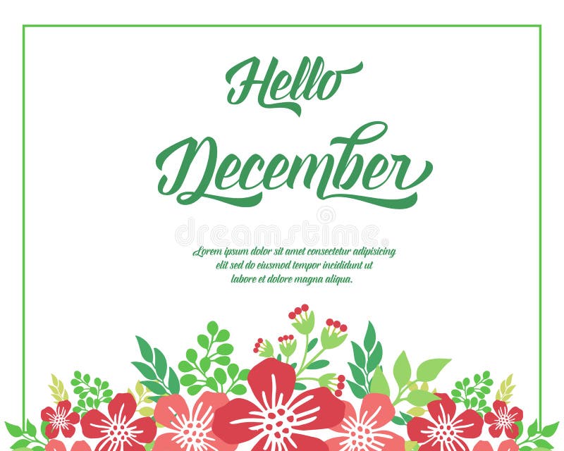 Greeting Card Hello December, Pattern of Red Floral Frame Beautiful ...