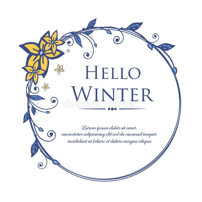 Greeting Card Hello Winter, with Beautiful Vintage Leaf Flower Frame ...
