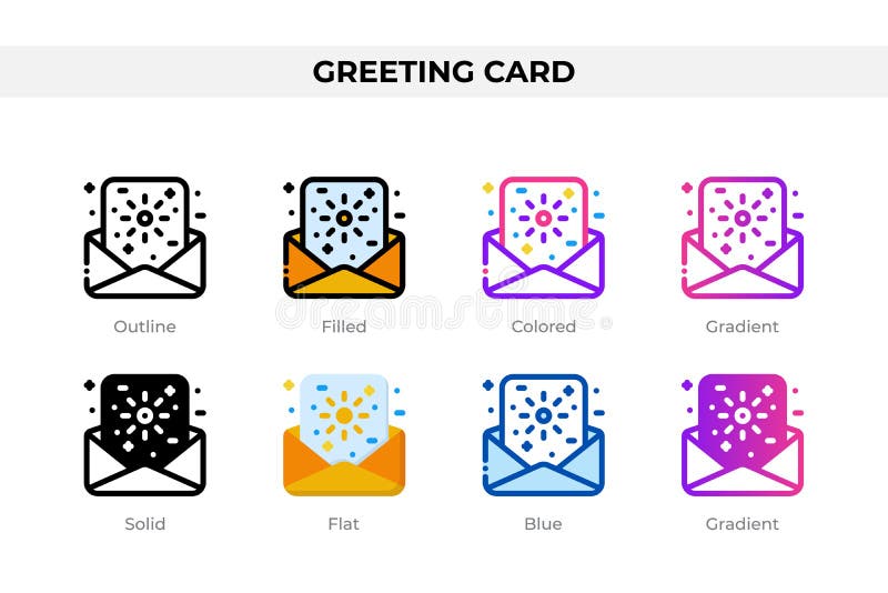 Greeting Card Icons in Different Style. Greeting Card Icons Set ...