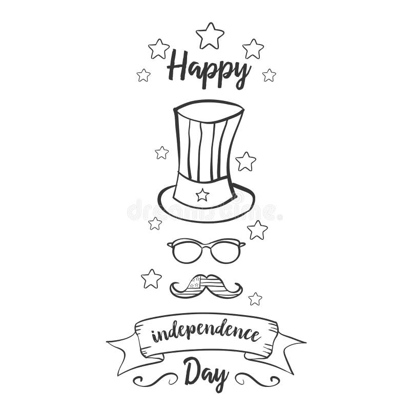 Greeting Card Independence Day Hand Draw Stock Vector - Illustration of ...