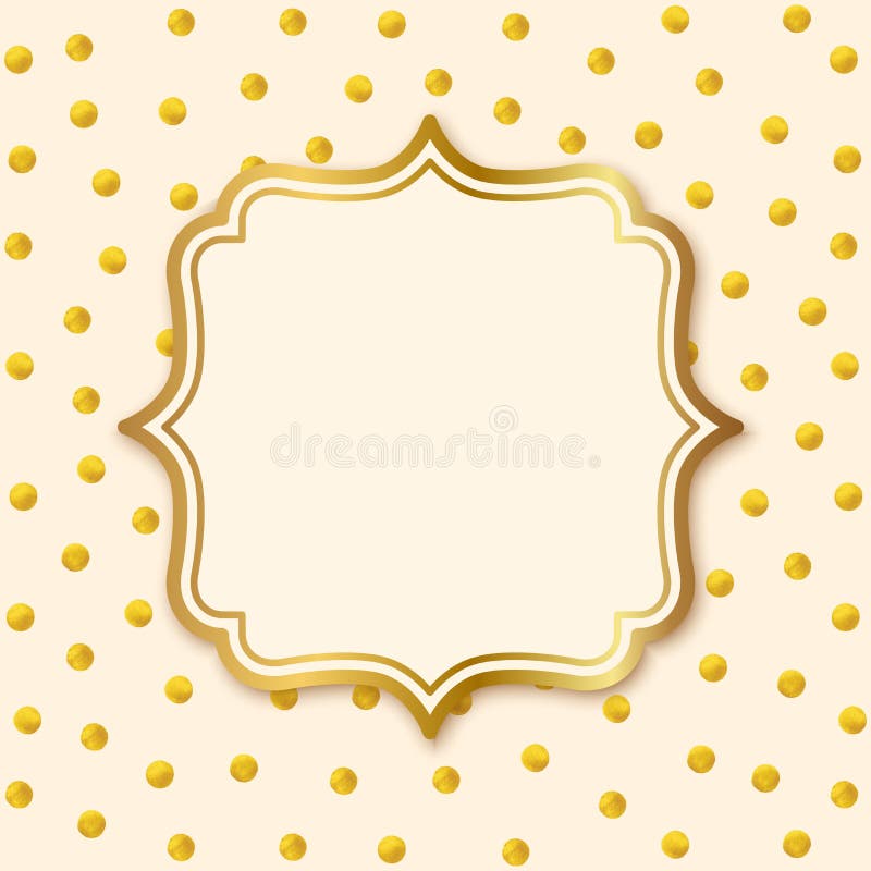 Greeting Card with Label. Gold Polka Dot Pattern Stock Vector ...