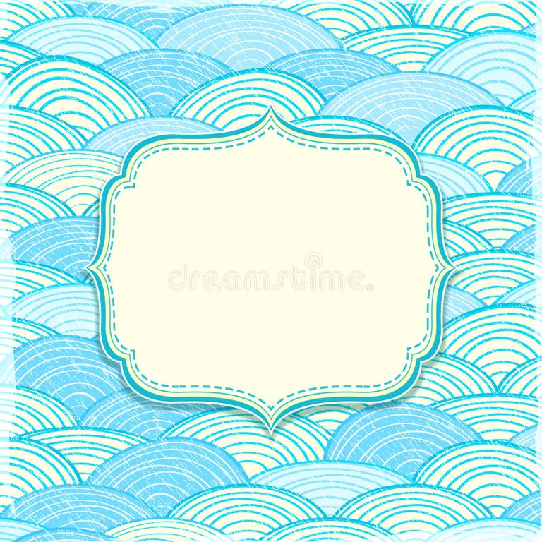 Greeting Card with Label and Ocean Waves Stock Vector - Illustration of ...