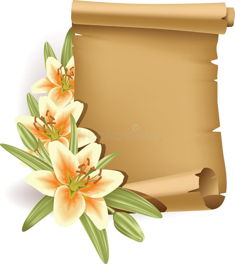 Greeting Card with Lilies and Scroll - Vertical Stock Vector ...