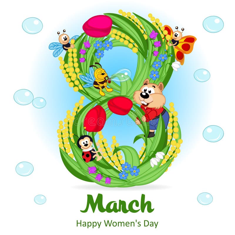 Greeting card with March 8 stock vector. Illustration of greetings ...