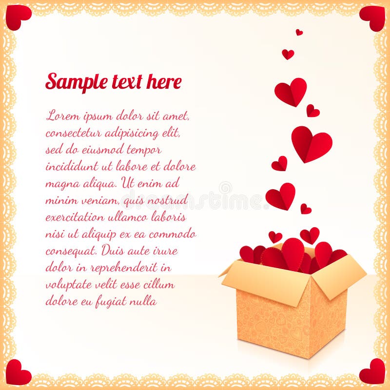 Greeting Card with Ornate Box of Red Flying Hearts Stock Vector ...